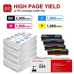 4 Pack 045 BK/C/M/Y Toner Cartridge: Compatible CRG-045 Replacement for Canon Color imageCLASS MF631Cn MF632Cdw MF633Cdw MF634Cdw LBP612Cdw LBP613Cdw LBP610C Series i-SENSYS LBP613Cdw MF635Cx Printer