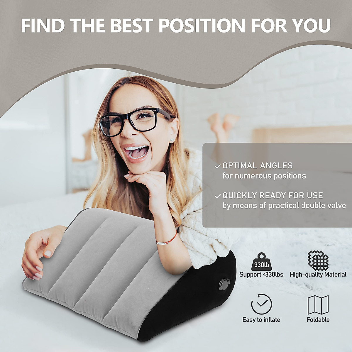 Prosixtoy Portable Wedge Pillow Inflatable Cushion - Body Positioners Lightweight Wedge Pillow for Sleeping, Leg Elevation, Use in Bed, Travel, Camping, Fast Inflating Deflation(Gray) (SE903-var)