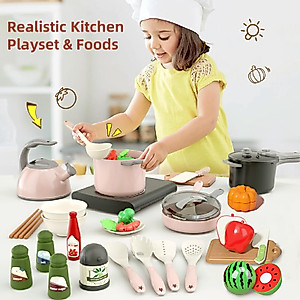 Kids Kitchen Playset, Pretend Play Kitchen Accessories, 105pcs Toy Kitchen Set with Pots, Pans, Mini Food, BBQ Grill for Girls Boys, Cooking Toys Kids Play Dishes for Toddlers 1 2 3 4 5