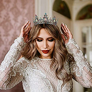 Makone Baroque Queen Crown for Womens,Vintage Crowns and Tiaras with Gemstones Girls Hair Accessories for Halloween Costume Prom Bridal Party