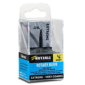 Kutzall Extreme Taper Rotary Burr, 1⁄8" Shaft, Very Coarse - Woodworking Attachment for Dremel, Foredom, DeWalt, Milwaukee. Abrasive Tungsten Carbide, 1⁄8" (3.1mm) Dia. X 7⁄8" (22.2mm) Length TX-18-EC