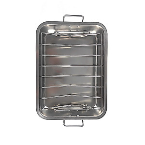 VBOYL 16" Premium Stainless Steel Roaster Pan Set with Baking & V-Shaped Racks - Heavy Duty, Healthy & Dishwasher Safe for Turkey, Chicken