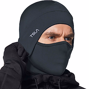 TSLA Men and Women Thermal Fleece Skull Cap, Winter Ski Cycling Under Helmet Liner, Running Beanie Hat, Skull Cap with Mask Charcoal, One Size