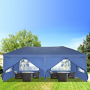 VINGLI 10X20 Feet Pop Up Canopy 6 Removable Sidewalls, One Push Instant Tent with Carry Bag, Outdoor Folding Canopy Tent, Patio Event Gazebo Beach Tent (Blue)