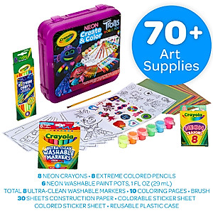 Crayola Trolls World Tour, Neon Create & Color Art Set, Over 70 Art Supplies, Gift for Kids, 5, 6, 7, 8