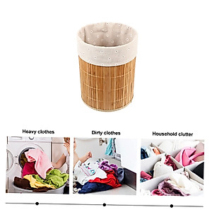 Levemolo 1pc Bamboo Trash Can Round Trash Can Collapsible Garbage Can Garbage Cans Woven Rubbish Container Clothes Storage Organzier Waste Bins Laundry Basket Sundries Bucket Clothing