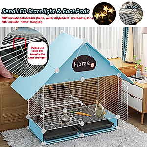 Rabbit Cage Indoor Bunny Hutch 2 Tier Large Guinea Pig Hamster House Small Animals Outdoor Pet with Removable Pull-Out Trays Waterproof Roof Accessories for Ferret Chinchilla Hedgehog,Blue