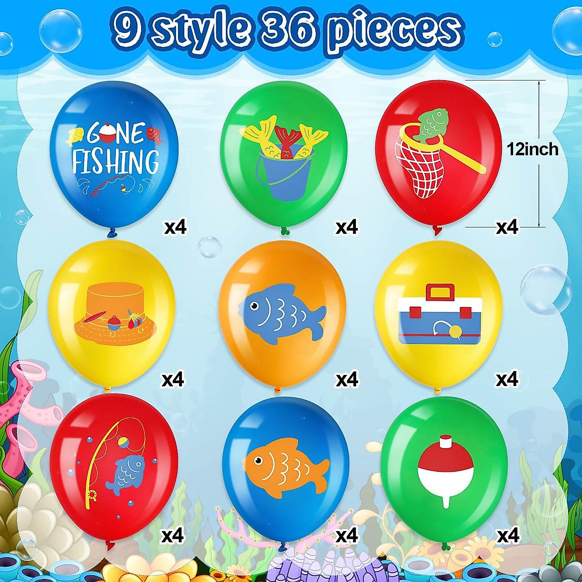 Capoda 38 Pcs Fish Balloons Fishing Birthday Party Supplies Gone Fishing Latex Balloons Fish Bobber Balloons Gone Fishing Party Supplies Clown Fish Foil Balloons Fish Under the Sea Party Decorations