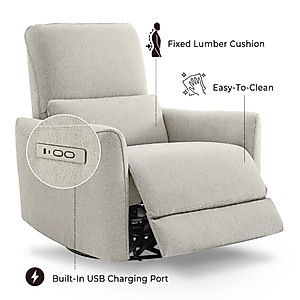 CHITA Power Recliner Chair Swivel Glider, FSC Certified Fabric Living Room Nursery Reclining Sofa Chair with Lumbar Support, Dove Grey