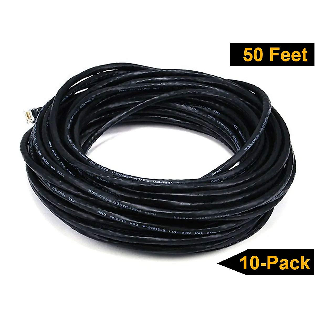 iMBAPrice 15' Cat5e Network Ethernet Patch Cable, 10 Pack, Black (IMBA-CAT5-15BK-10PK)