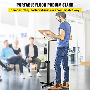 VEVOR Lectern Podium Stand, Height Adjustable Laptop Table, Portable Presentation Standing for Classroom, Office, Church, Tilting Desktop with Edge Stopper, Oak