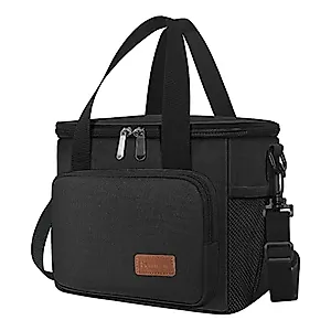 Femuar Lunch Bags for Women/Men, Insulated Lunch Bag for Work Office School Picnic - Lunch Cooler Bag Leakproof Lunch Box with Adjustable Shoulder Strap - Black
