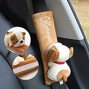 2 Pack Car Seat Belt Cover Adjuster for Kids with Plush Dog Kids, Car Seat Belt Pads, Soft Shoulder Pad, Neck Cushion Protector, Seatbelt Cushion for Soft Auto Shoulder Strap Cushion