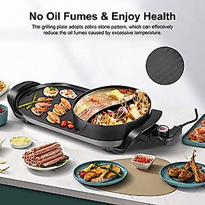 Hot pot with Grill 2 in 1 Electric BBQ Grill Shabupot 2200W Non-Stick Korean Barbecue Grill Indoor for 2-12 People Independent Dual Temperature Control 110V(27 Inch)