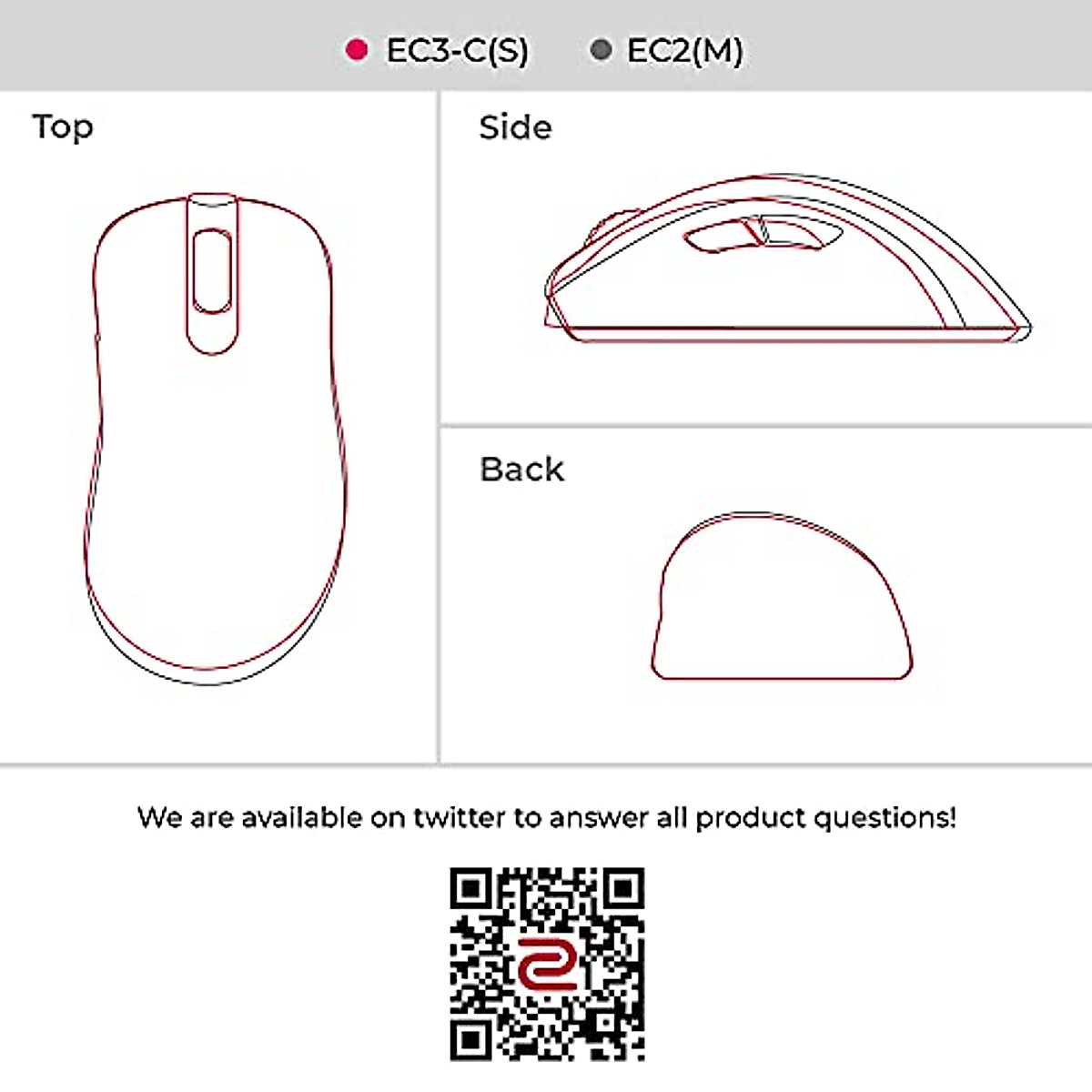 BenQ Zowie EC3-C Ergonomic Gaming Mouse | Professional Esports Performance | Lighter Weight | Driverless | Paracord Cable | 24-Step Scroll Wheel | Matte Black | Small Size