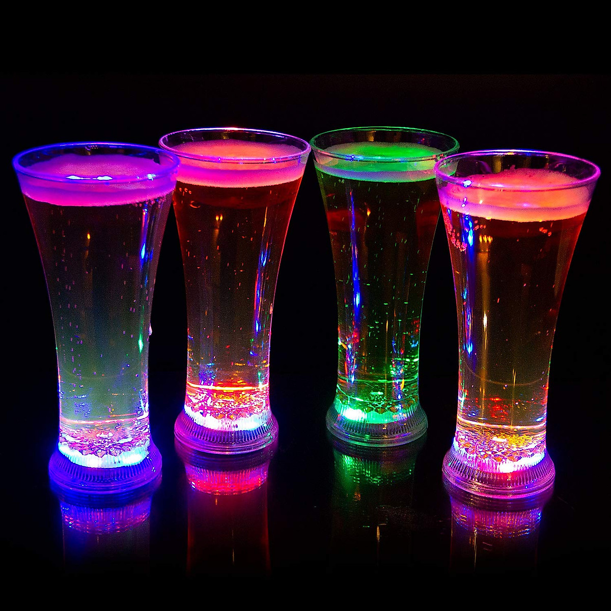 Liquid Activated Multicolor LED Pilsner Glasses ~ Fun Light Up Beer Glasses - 13 oz. - Set of 4