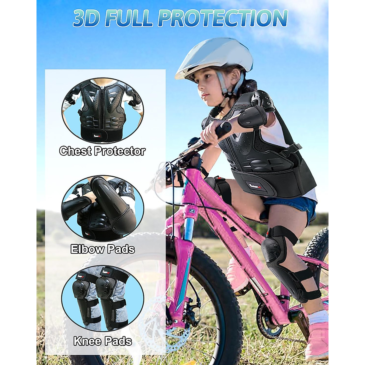 StarknightMT Kids Motorcycle Armor Suit Dirt Bike Gear Riding Protective Chest Spine Back Protector Shoulder Arm Elbow Knee Protector Pads for Cycling Skateboard,Skiing,Skating,Off-Road
