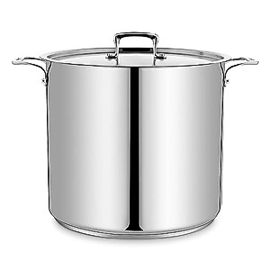 Stockpot – 24 Quart – Brushed Stainless Steel – Heavy Duty Induction Pot with Lid and Riveted Handles – For Soup, Seafood, Stock, Canning and for Catering for Large Groups and Events by BAKKEN