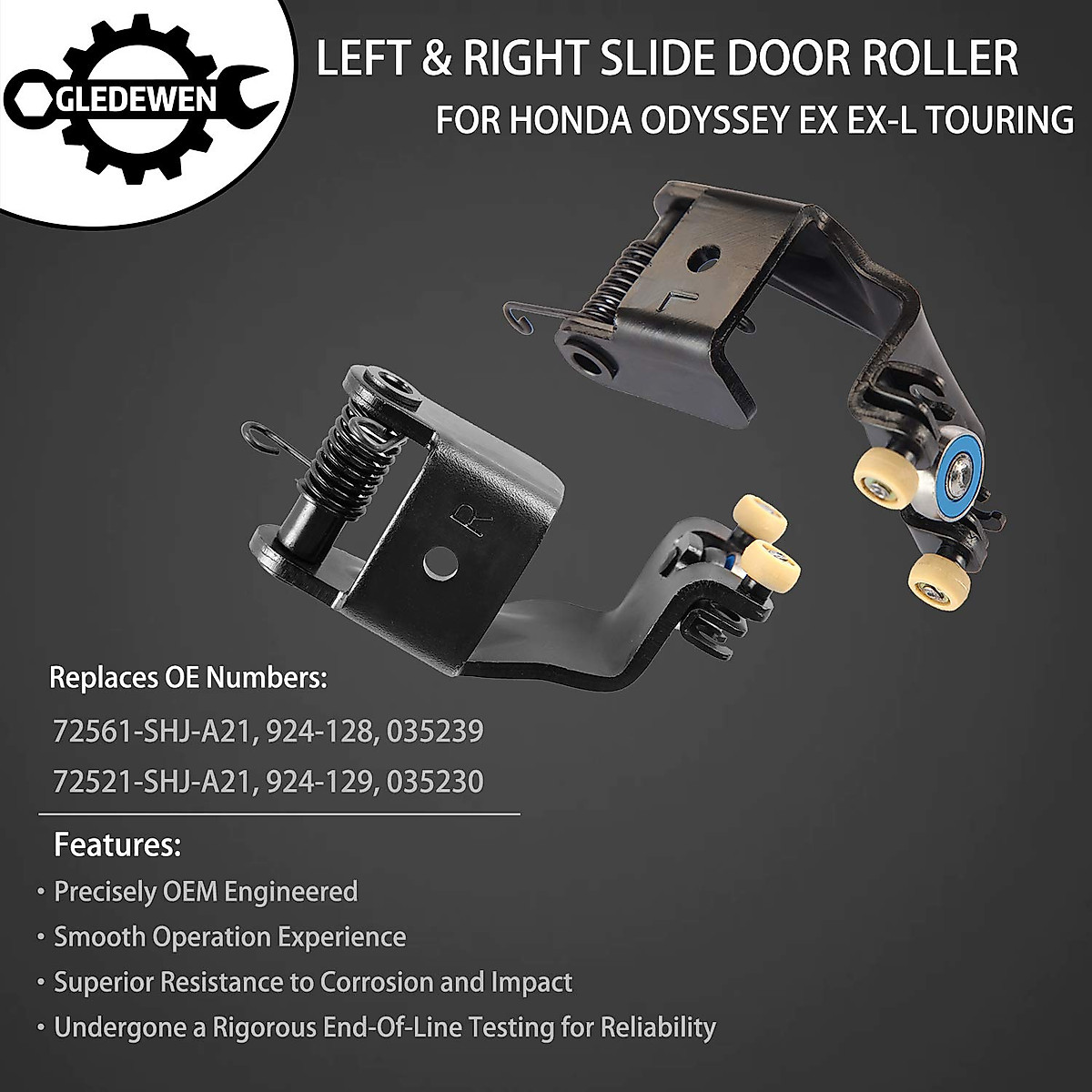 1 Pair Slide Door Roller Assembly Left & Right Upper Center Male Roller | for 2005-2010 Honda Odyssey EX, EX-L, Touring model | Replaces# 72561-SHJ-A21, 72521-SHJ-A21, 924-128, 924-129