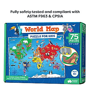 World Map Puzzle for Kids - 75 Piece - World Puzzles with Continents - Childrens Jigsaw Geography Puzzles for Kids Ages 4-8, 5, 6, 7, 8-10 Year Olds - Globe Atlas Puzzle Maps
