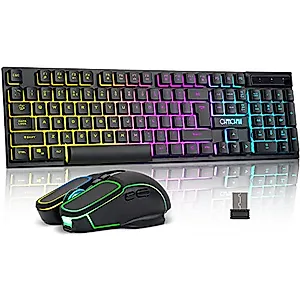 Gaming Wireless Keyboard and Mouse RGB Backlit Rechargeable Battery Gamer Combo Mechanical Feel Anti-ghosting with Side Button for PC Computer Laptop Compatible with Windows Mac Ps4/Ps5 Xbox one