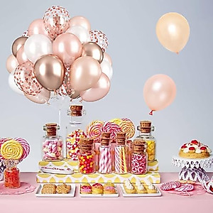 Dagelar Rose Gold Balloons Set, Pearl Champagne Gold Rose Gold and White Birthday Balloons, Metallic Rose Gold Confetti Balloons for Girls Women Birthday Party Wedding Bridal Shower Decorations