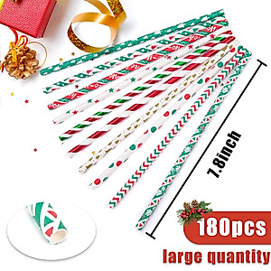 HANSGO Christmas Paper Straws, 180PCS Christmas Drinking Straws Striped Decorative Straws Bulk for New Year Christmas Party Company Annual Meeting Drinking