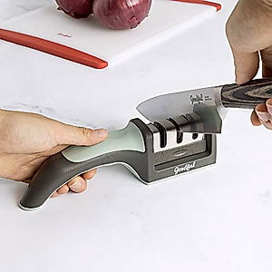 Goodful 3-Stage Knife Sharpener, Helps Repair, Restore and Polish Non-Serrated Blades Quickly, Safely & Easily, Sage