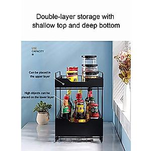 YUEGOO Kitchen Sinks Solid Under Sink Storage 2 Tier Drawer Organizer, Under Sink Storage Rack with Sliding Basket Drawer, Pull Out Drawers Under Sink, for Kitchen Bathroom under/White/40 * 28 * 40cm