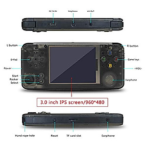 Handheld Game Console ,Retro Game Console OpenDingux Tony System , Built-in 3007 Classic Game Console 3 Inch IPS Screen Portable Video Game Console - Transparent Black