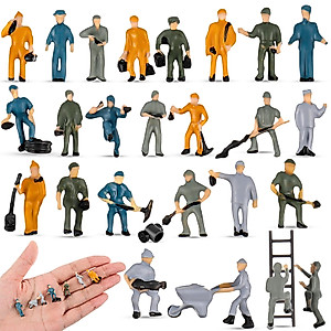 Namalu 27 Pcs 1: 87 Ho Scale Train Track Railroad Worker Miniature Model People Figures Architectural Plastic Train People Figures with Tools Rock Landscape Train Accessories for Miniature Scenes