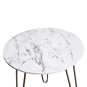 MOSTRARE Round Side Table, Easy Assembly Small Side Table, for Living Room,Bedroom,Small Tables/Nightstand,Bedside Table White & Marble (Marble Pattern)