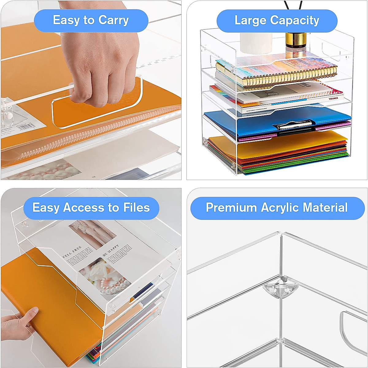 MaxGear 5-Tier Acrylic Paper Tray, Clear Desk Organizer, Stackable File Trays for Office, Acrylic Letter Tray, Paper Organizer for Desk, Office Accessories