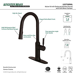 Kingston Brass LS2720DKL Kaiser Pull-Down Sprayer Kitchen Faucet, 8 Inch in Spout Reach, Matte Black