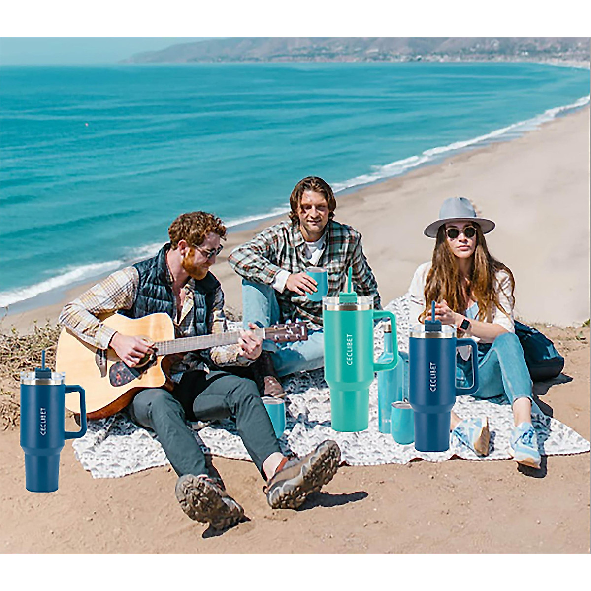 Cecilibet 40oz Tumbler With Handle and Straw Lid, Stainless Steel Insulated Travel Mug for Hot and Cold, Simple Sleek Modern Style Big Cup Dupes for Car (Orange)