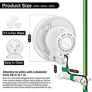 LINCHOC GARDEN Grow Tent Oscillating Fan,6 inch Copper Wire Motor Pole Mount monkey Fan for Grow Tents with 2 Speed 120v 25w Clip On (2 PACK)