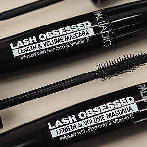 Palladio Lash Obsessed Mascara, Extreme Definition Lengthening Mascara, Amplifies Volume & Fullness, Evenly Coats Lashes, Lucious Length, Natural lengthening, No Smudging, All Day Wear, Black