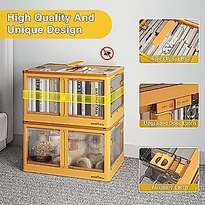 BROVIEW Plastic Storage Bins with Lids, 3 Pack 25 Gal Stackable Storage Cabinets Closet Organizers with 5-Doors, Collapsible Storage Containers Box for Kitchen Bedroom Living Kids Room Dorm (Yellow)