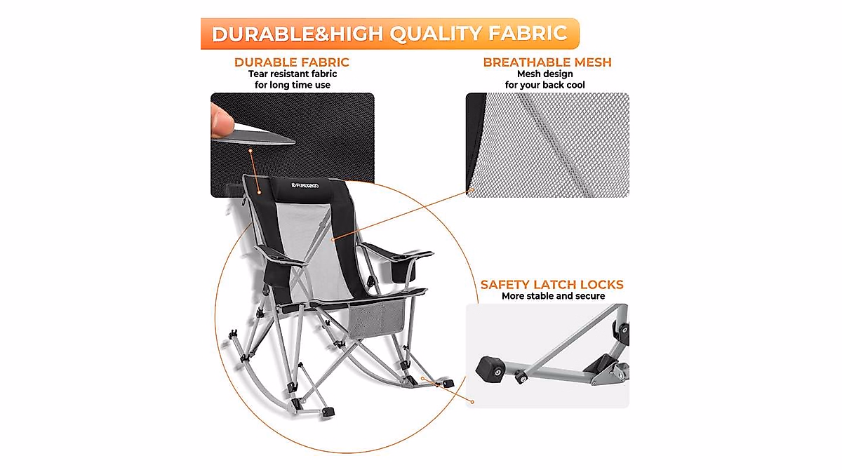 FUNDANGO Big Curved Rocking Camping Chair,Folding Outdoor Patio Mesh ...