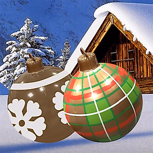 24 Inch Inflatable Christmas Ball Giant PVC Christmas Ball Ornaments Outdoor Large Xmas Christmas Blow up Yard Decorations for Outside Holiday Lawn Porch Decor (G)