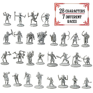 Monster Protectors- 28 Unpainted 1" Hex-Sized Fantasy Mini Figures for Your RPG Dungeon Campaigns