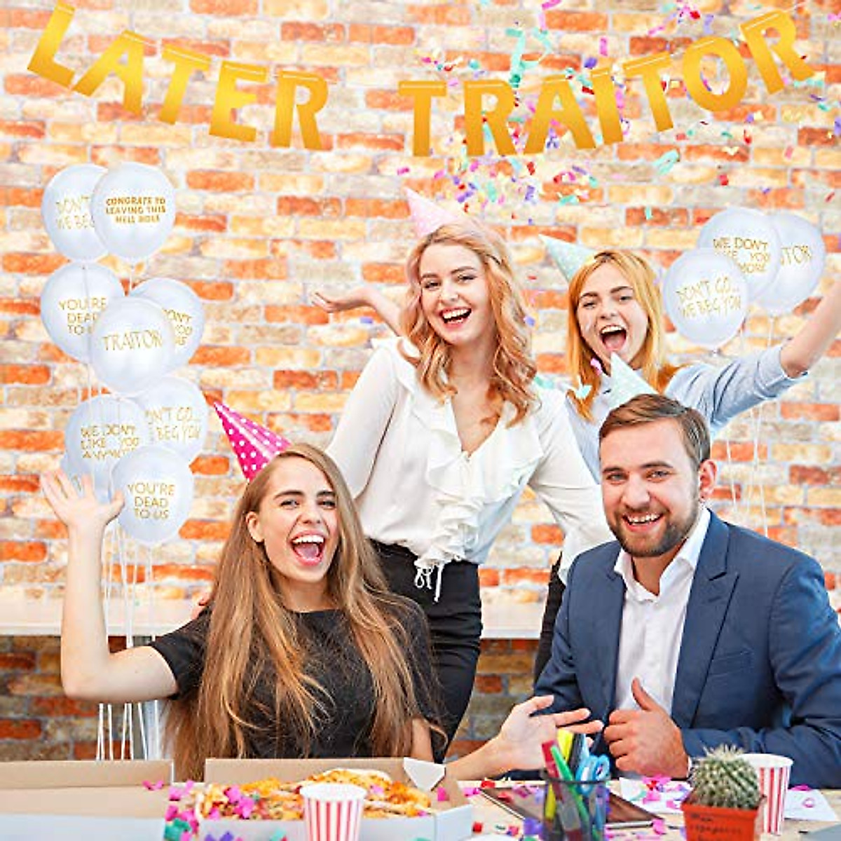 21 Pieces Last Day Office Party Supplies Traitor Banner Coworker Going Away Balloons for Going Away Farewell Retirement Job Change Relocation Quitting Party Decoration (Gold)