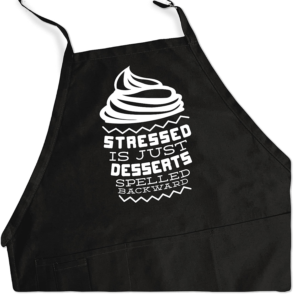 ApronMen, Funny Baking Apron Stressed Is Just Desserts Spelled Backwards - Adjustable Straps - One Size Fits All Grilling Apron With Pockets - Cotton Kitchen Cooking Chef Apron