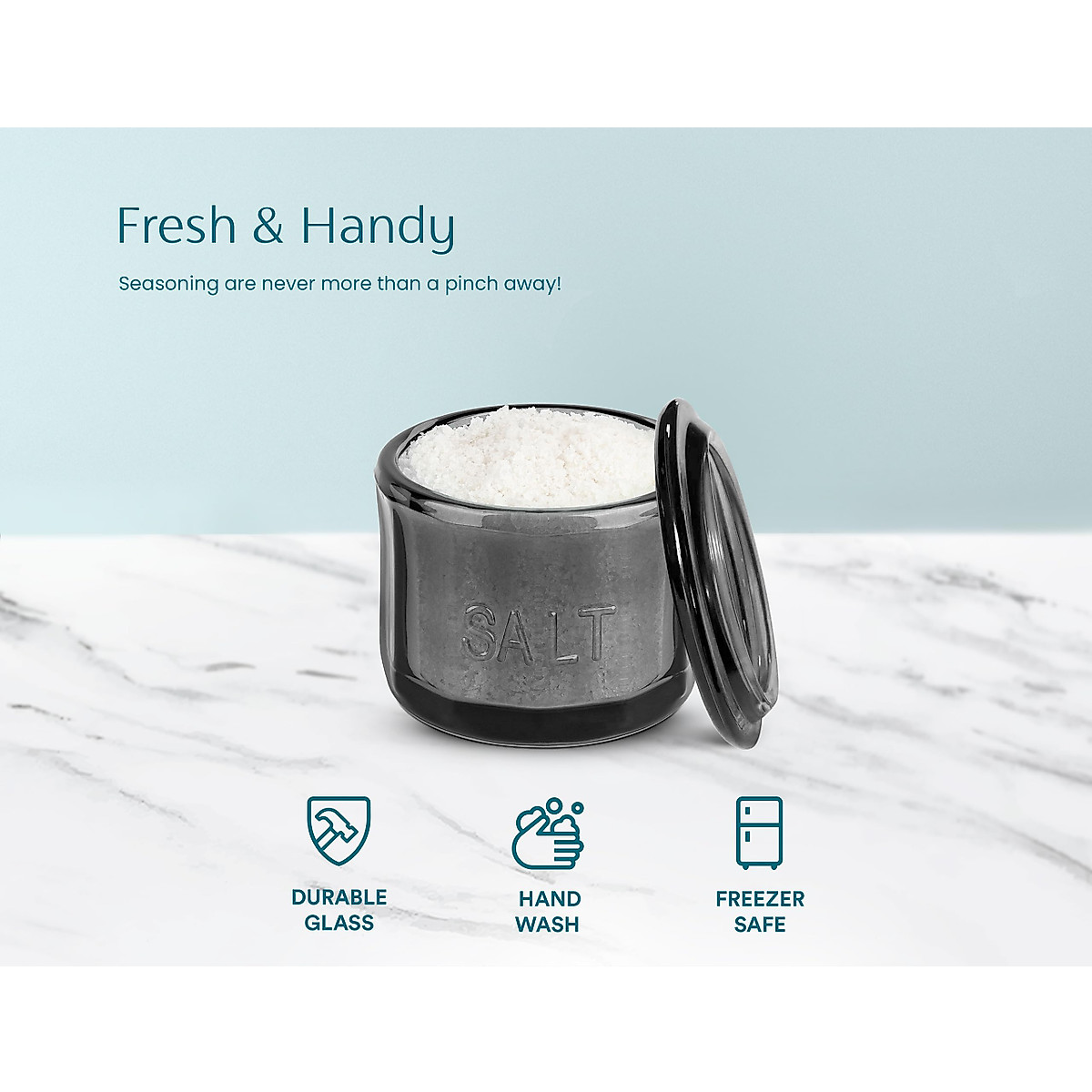 Kook Glass Salt Cellar, with Glass Lid, Embossed Pressed Glass, Clear Storage Container, for Coffee, Sugar, Spices and Candies, Dishwasher Safe, 10 oz