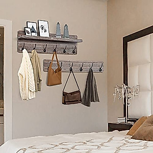 fuqing 29.5'' Wide Coat Rack Wall Mount with Shelf, Hallway Shelf with 12 Coat Hooks, Coat Hangers for Wall, Peg Rack, Mail and Key Holder, Entryway Decor, Housewarming Gift, Weathered