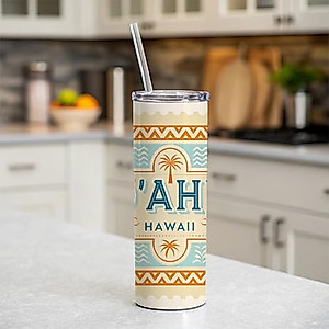 O'Ahu HI Hawaii Travel Vacation Stamp Skinny Tumbler 20oz with Straw Insulated Water Bottle Gift