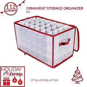 Simplify Ornament Storage Organizer | Storage | Fits 112 Ornaments | Zipper Closure | Space Saving | Easy to Use | Red | Light Weight | Dimensions 11.81 x 20.67 x 11.81
