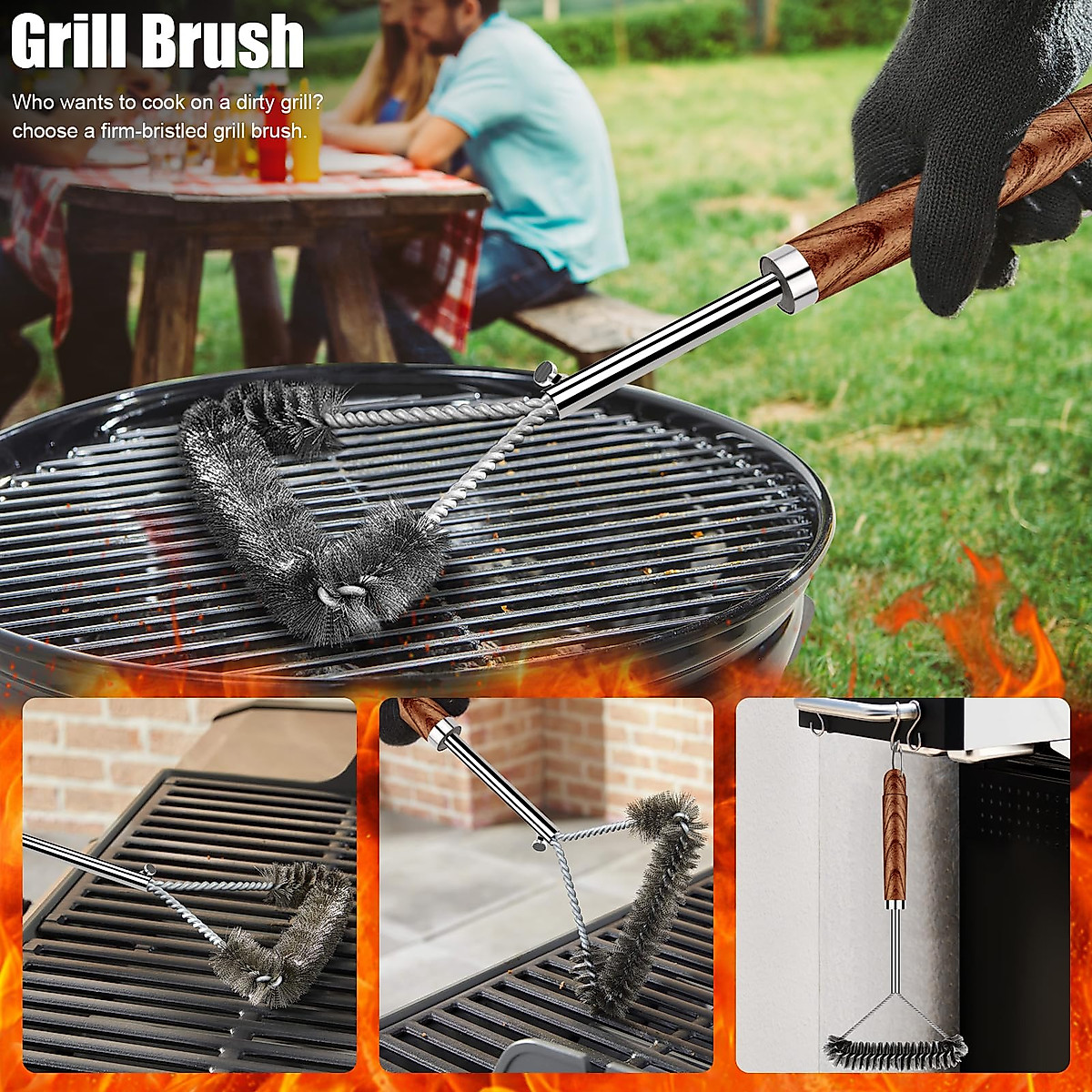 RINPIR 31pcs Stainless Steel BBQ Grill Accessories Set for Men Dad, Heavy Duty Grilling Tools for Outdoor Camping, BBQ Utensils Kit with Mats, Grill Brush in Carrying Bag Brown