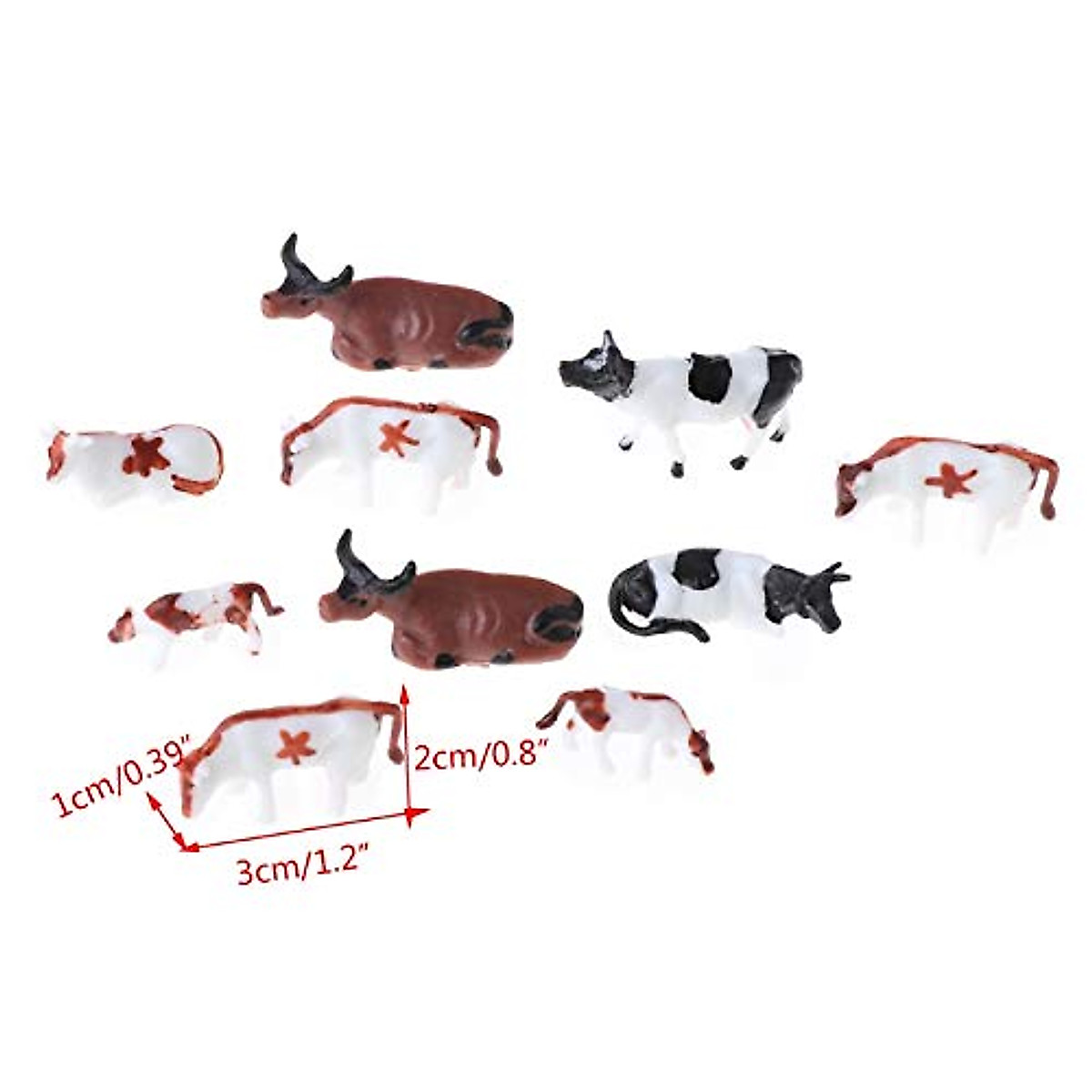 Hiawbon Mini Colorful Cattle Figurines Simulated Cattle HO Scale 1:87 Realistic Plastic Cow Figurines, 20 Pcs