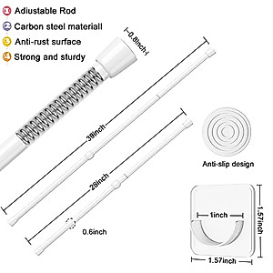 AIZESI 1pcs Tension Curtain Rod Spring Tension Rod Short Curtian Rods No Drilling Expandable Spring Loaded Curtain Tension Rod Adjustable 26 to 39 inch,Best Use Range 28 to 36 inch，White